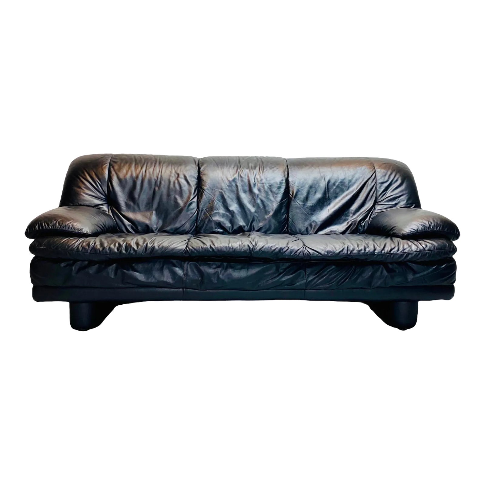 1990s Postmodern Memphis Style Black Italian Leather Three Seater Sofa ...