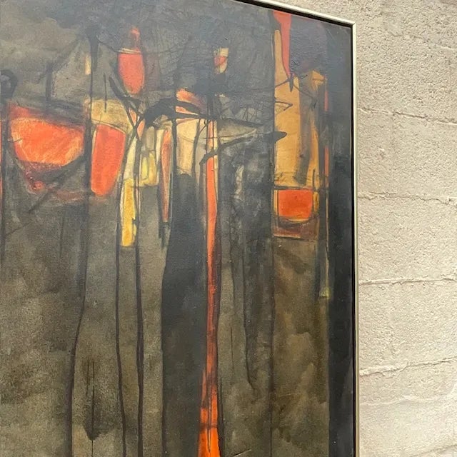 Vintage MCM Abstract Original Oil Painting on Canvas | Chairish