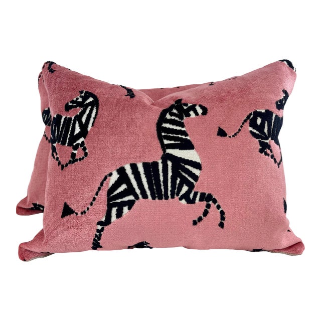 Zebra Cut Velvet in Coral Pink 16"x20" Pillows-A Pair | Chairish