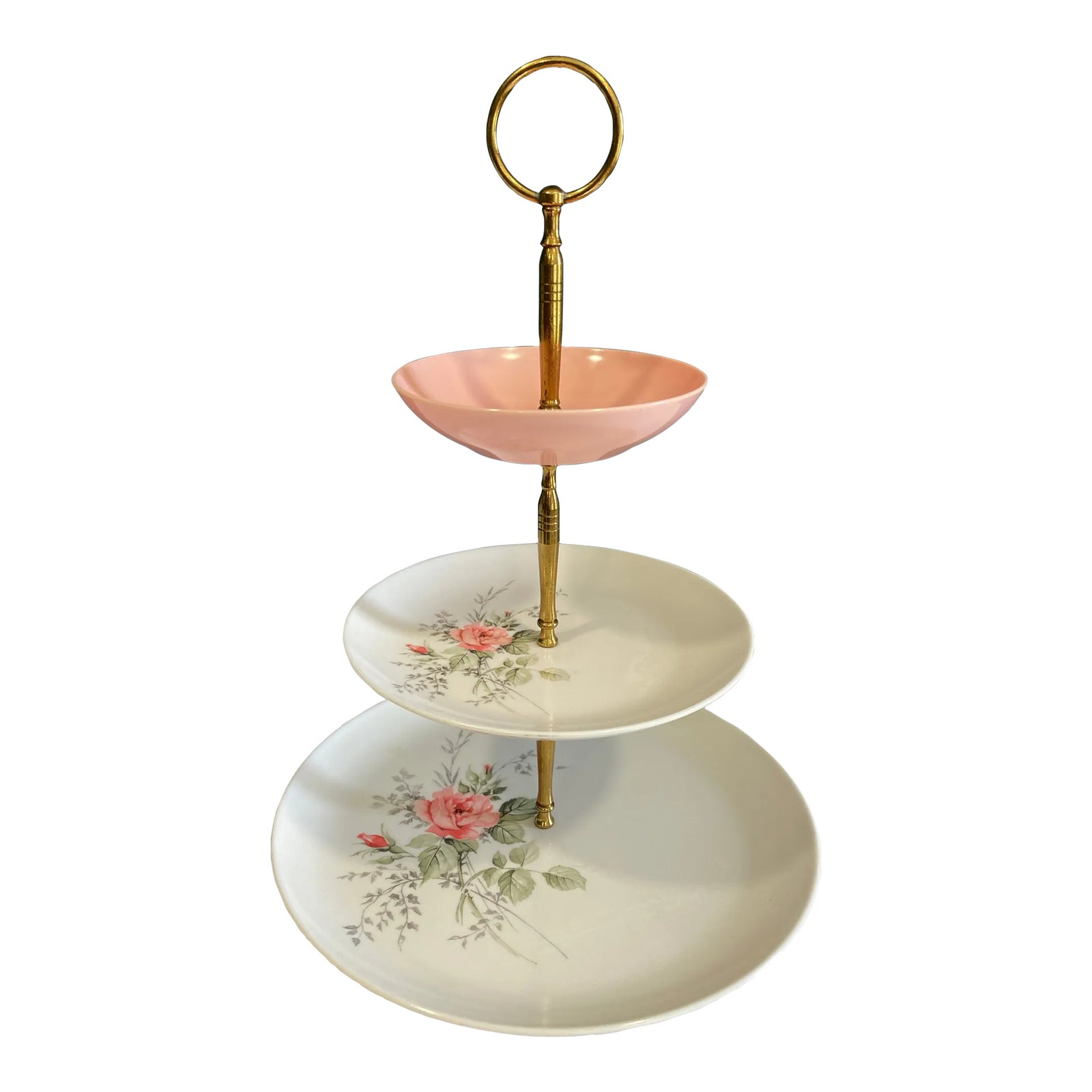 Mid-Century 3-Tiered Server With Brass Handle | Chairish