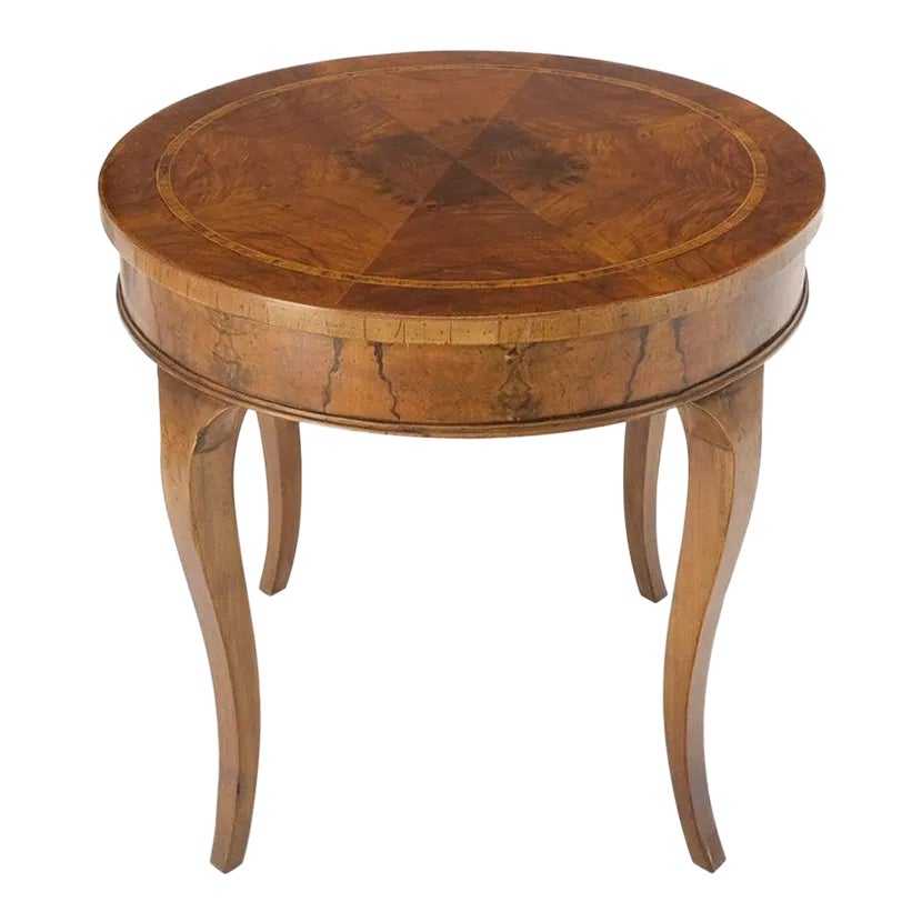 Flame Mahogany Top Banded Olive Wood Cabriole Leg Round Lamp Side Table ...