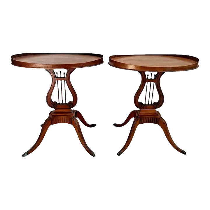 1940s Mersman Lyre Side Tables Oval Top Violin Pedestal Base Real ...