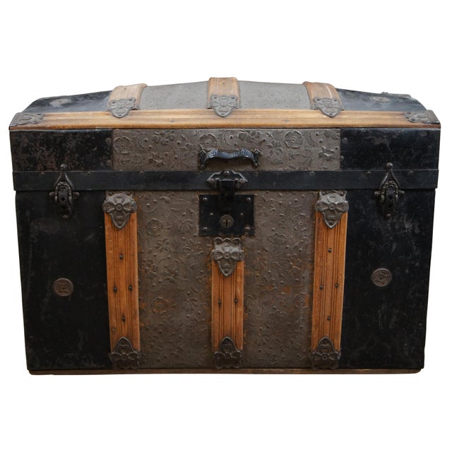 Late 19th Century Antique Embossed Metal Oak Banded Dome Top Steamer ...