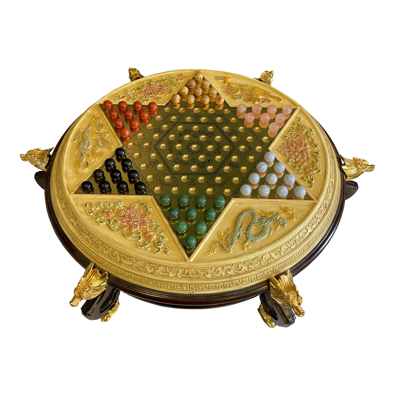 Vintage Franklin Mint Chinese Checkers 24karat Gold Dragon Game Board ...