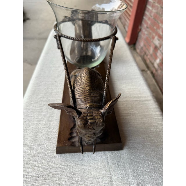 Vintage 1980s Brass Elephant & Glass Hurricane Centerpiece - Maitland ...