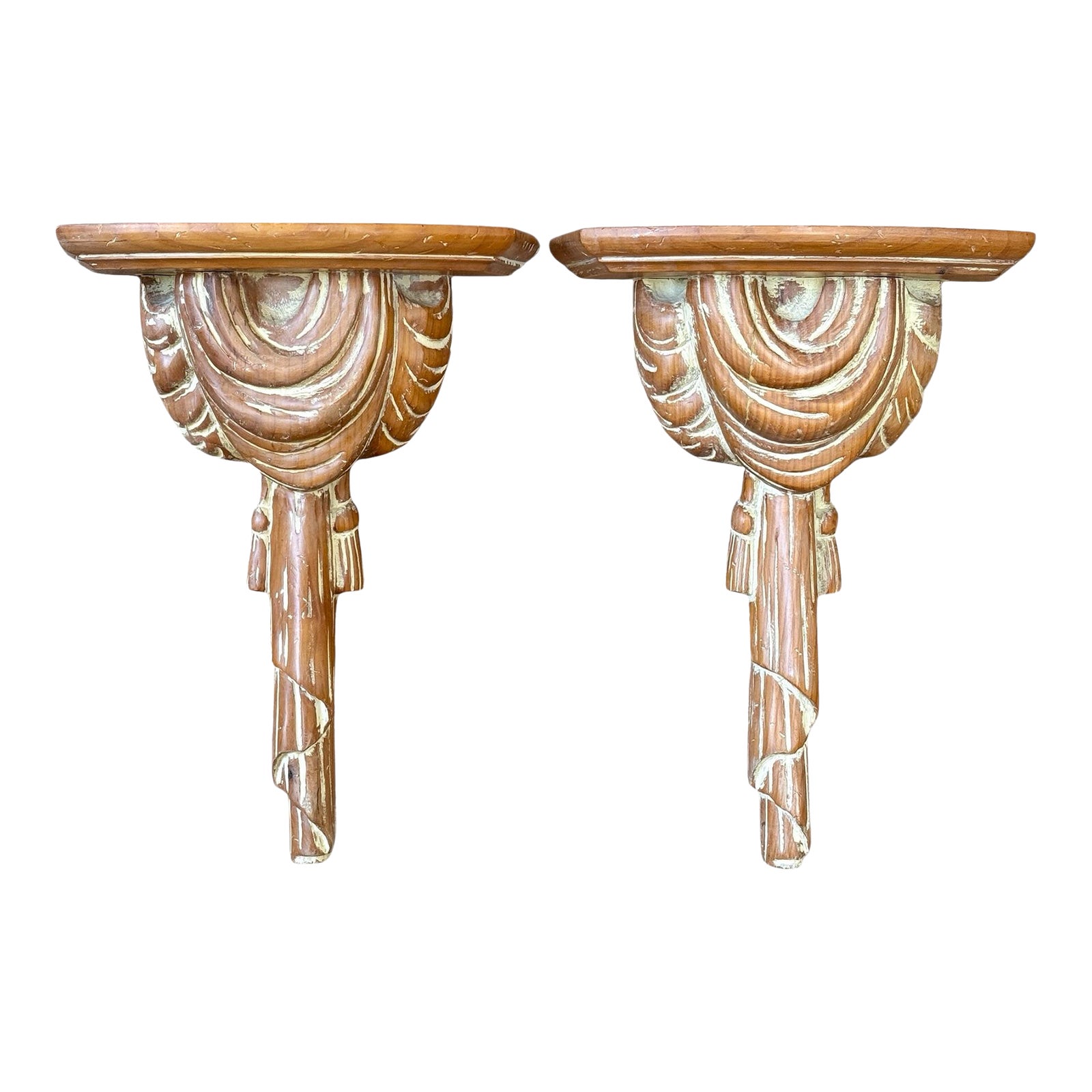 Pair of Mid-20th Century Sculptural Spanish Carved Wood Tassel and ...