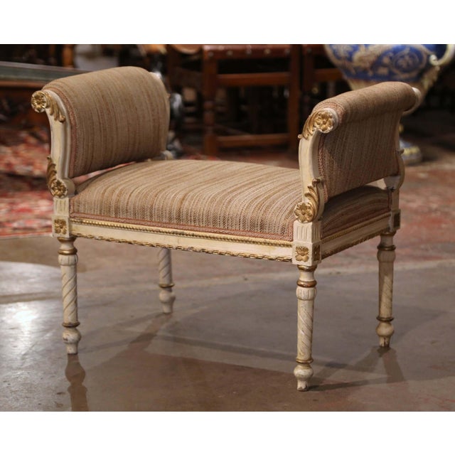 19th Century French Empire Upholstered and Gilt Painted Stool Bench ...