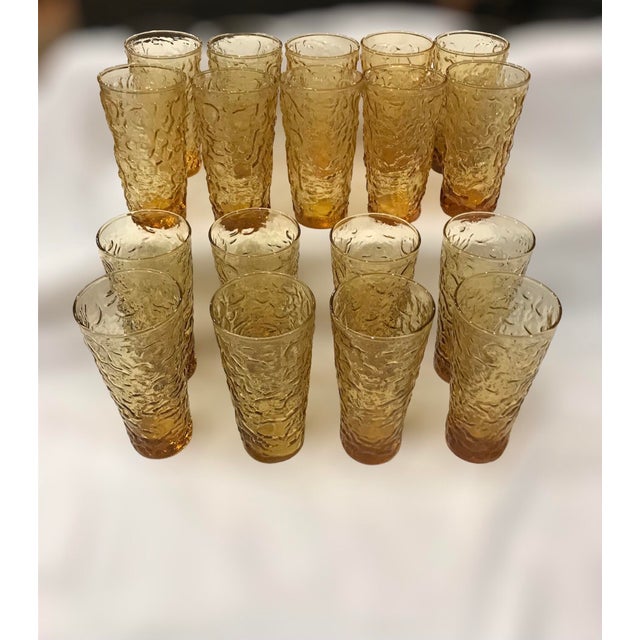 1970s Crinkle Lido Anchor Hocking Glass Amber Honey Gold Beverage Set