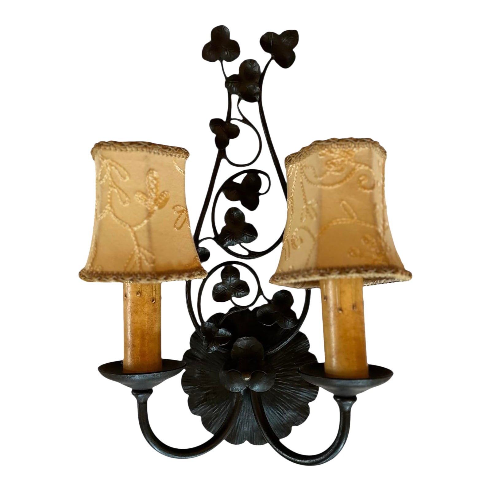 1920s Rare Forged Iron Wall Fixture With Custom Abc New York Shades ...