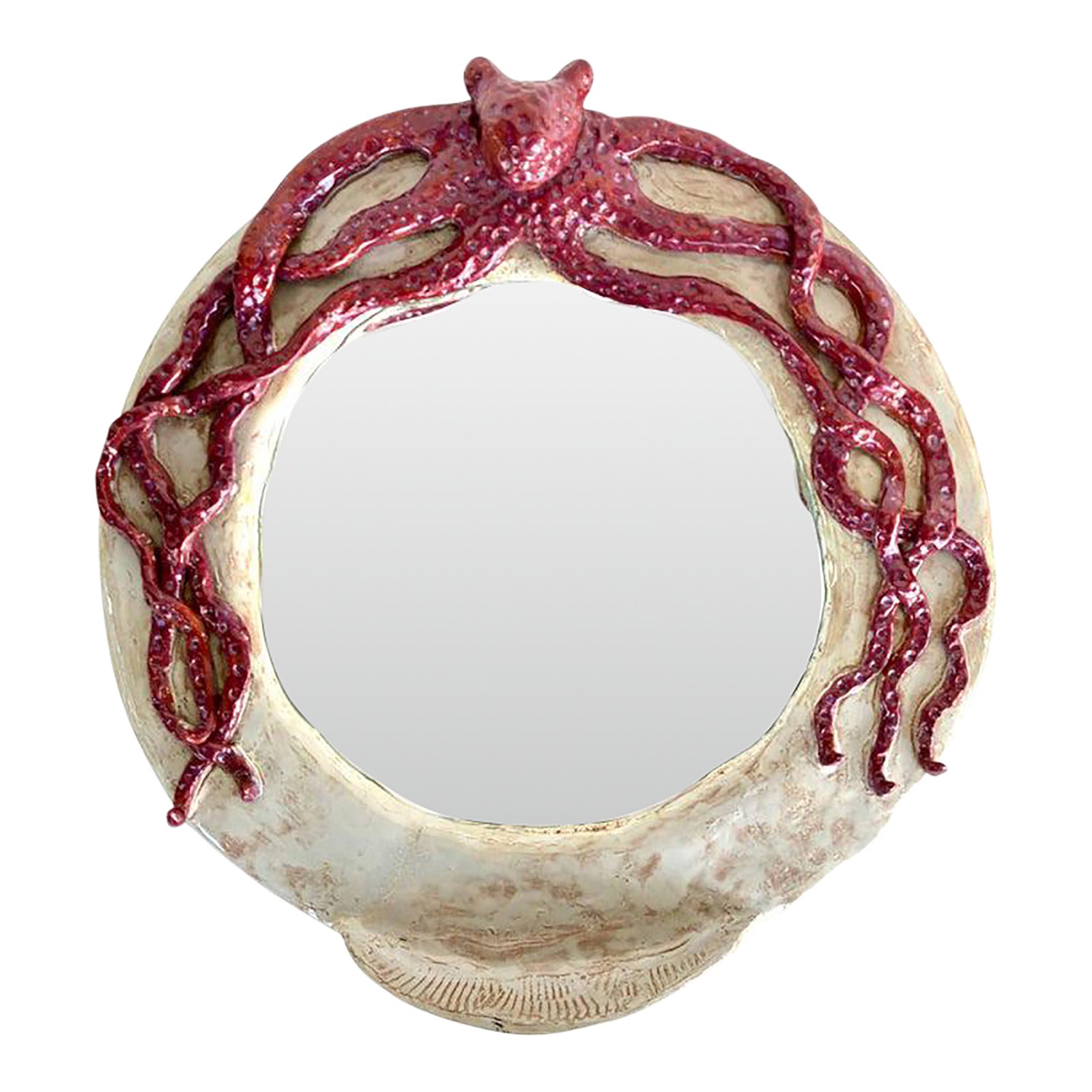 Original Ceramic Octopus Mirror With Wood Backing by Florida Artist ...