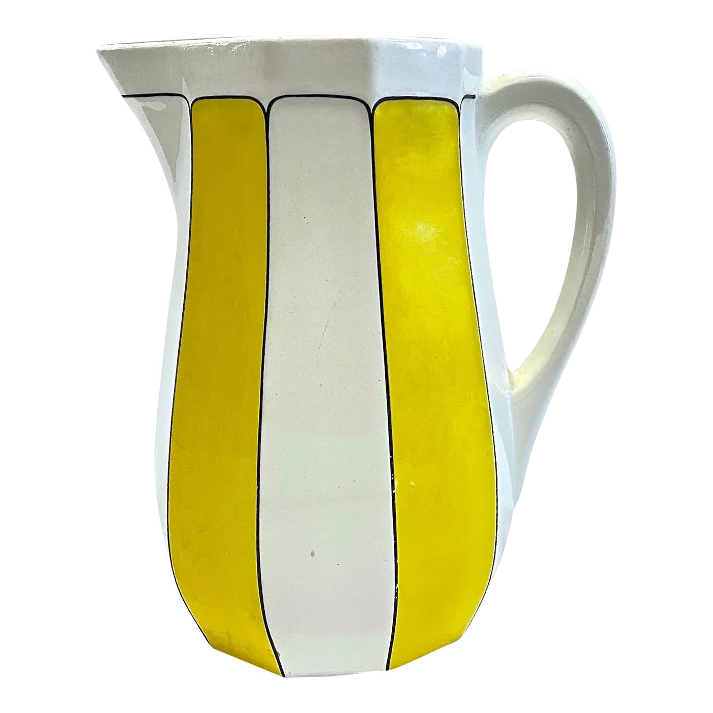 Vintage Midcentury Style Striped Yellow & White Pitcher | Chairish