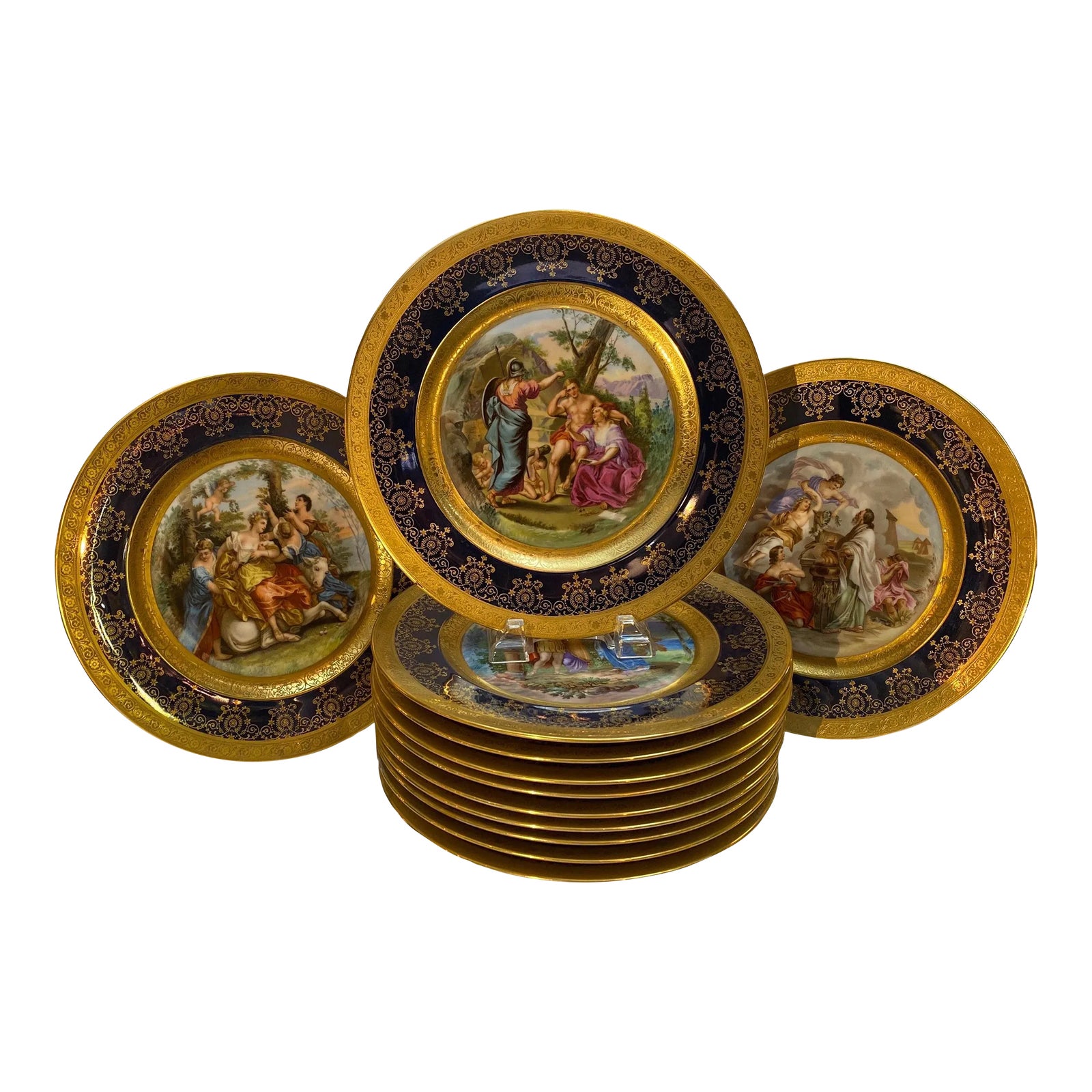Porcelain Allegorical Scene Plates - Set of 12 | Chairish