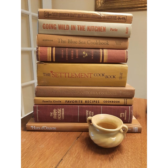 Vintage Cookbook Library Stack Cooking Yellow Red Neutral Rust | Chairish