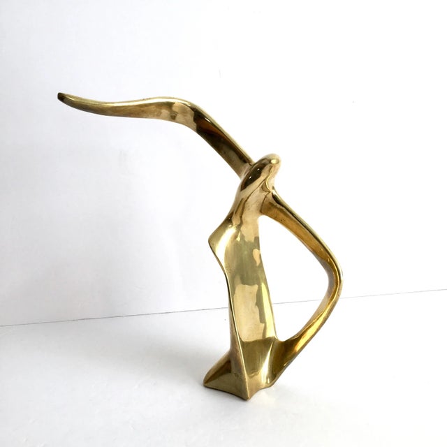 Mid Century Modern Brass Soaring Bird Statue Seagull Sculptural Bird in ...