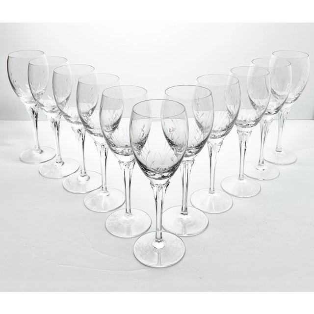 1980s Gorham “Jolie” Set of 11 Crystal Etched Wine Glasses | Chairish
