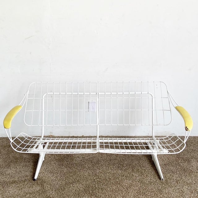 Danish Modern White Wire Metal Sofa With Yellow Arm Rests | Chairish