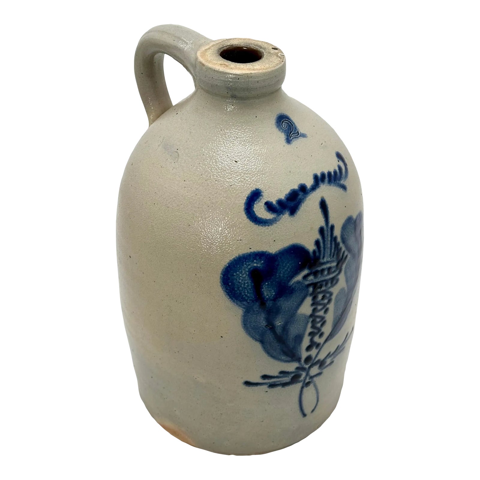 Antique Fancy Large Cobalt Blue Hand Decorated American 2 Gallon ...