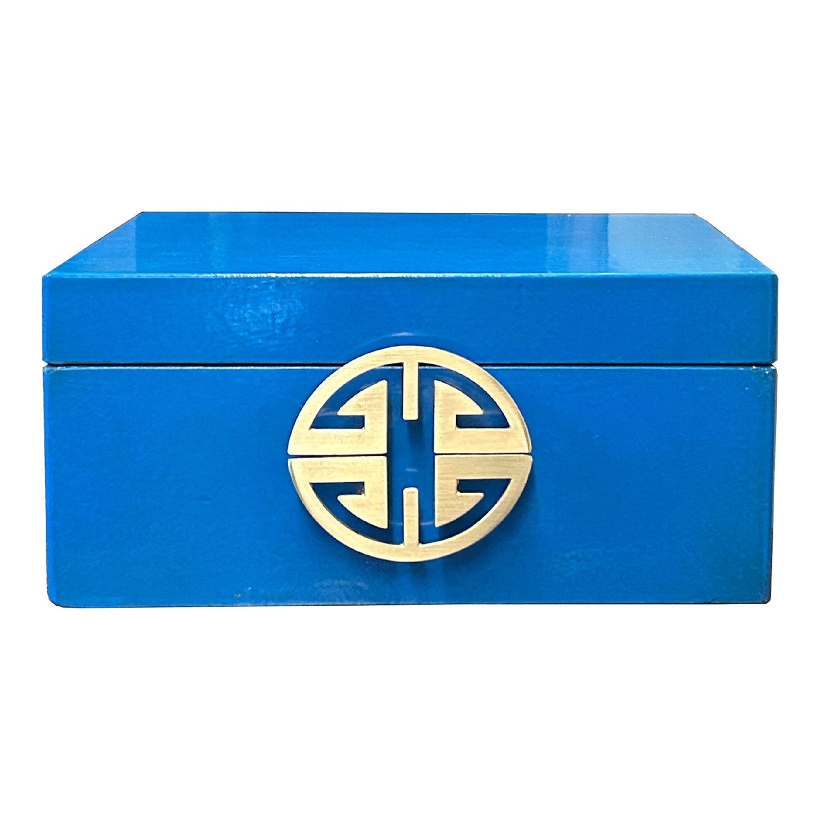 Small Oriental Round Hardware Bright Blue Rectangular Container Box ...