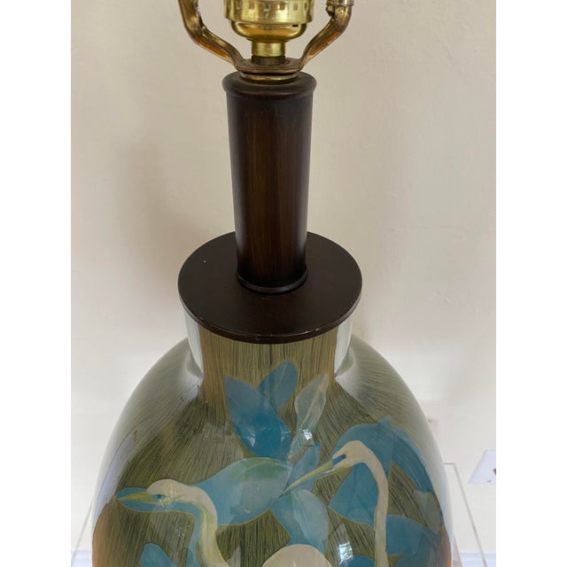 Italian Hand Painted Swans Ceramic Table Lamp With Slag Glass Shade ...