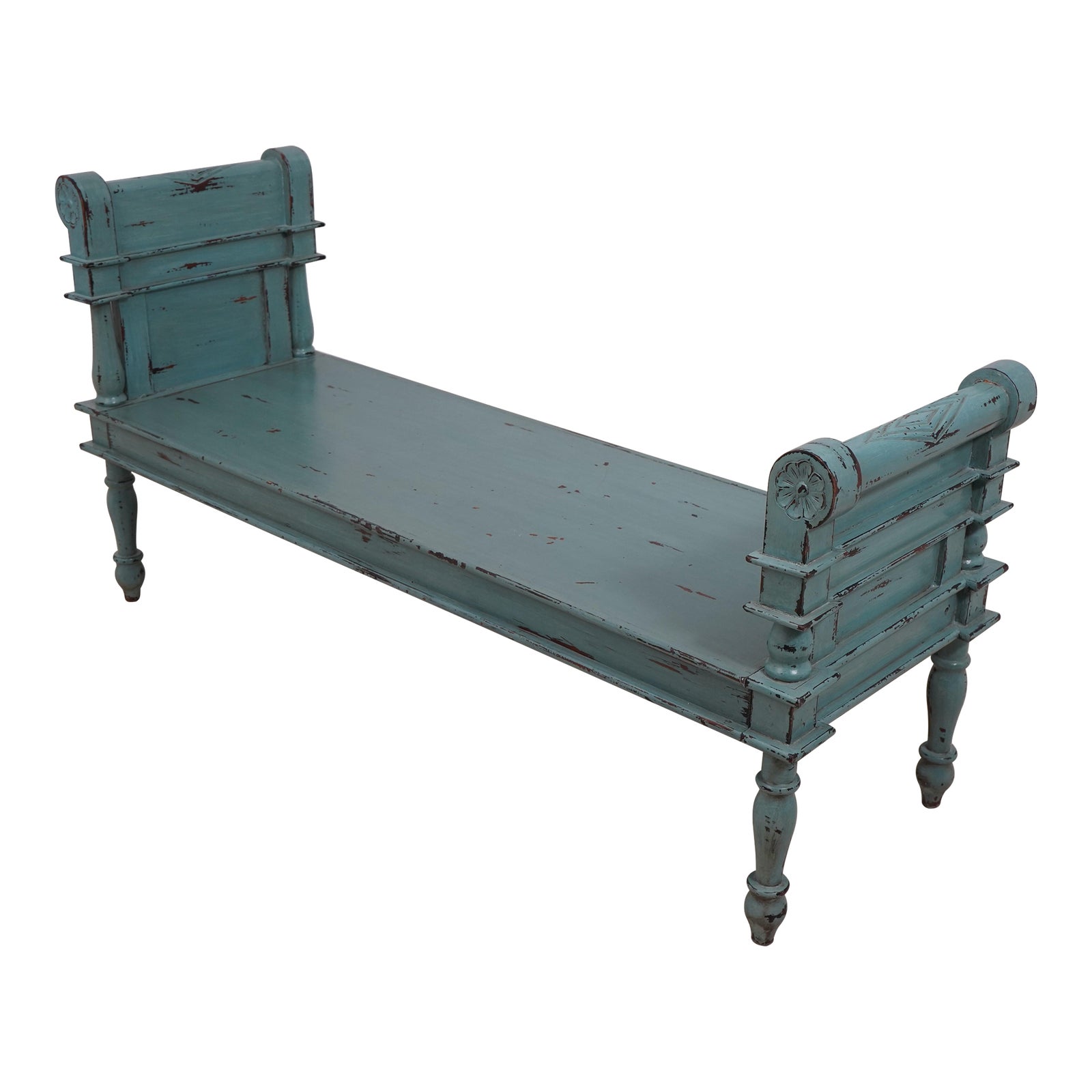 Custom Decorative Distressed Painted Finish Window Bench | Chairish