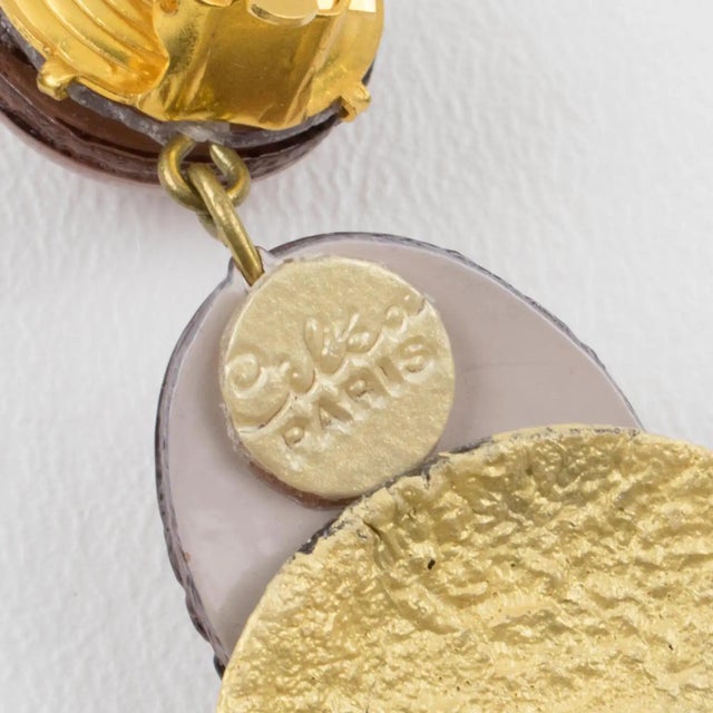 Cilea Paris Taupe and Cocoa Resin Dangle Clip Earrings | Chairish