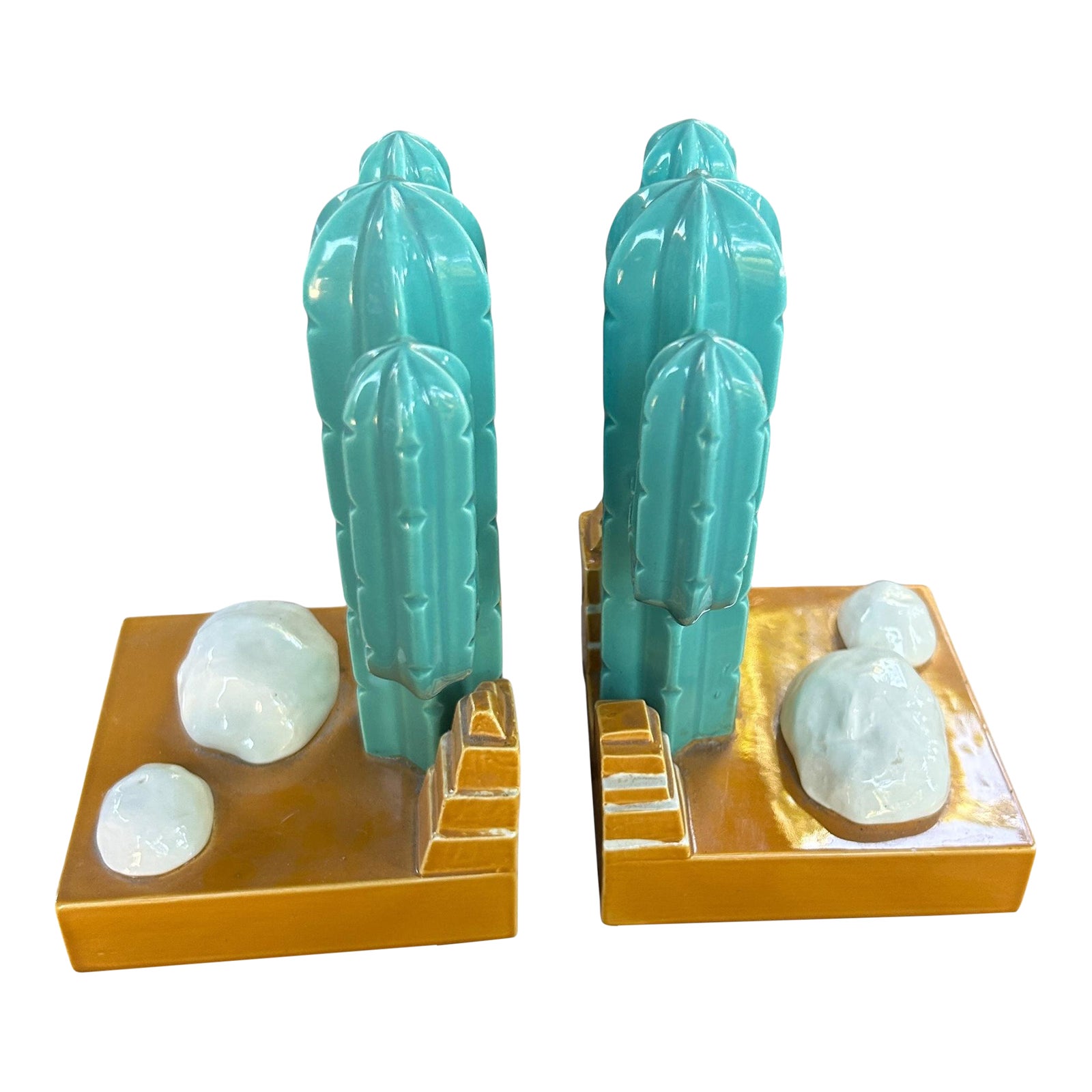 Vintage 80s Japanese Vandor Ceramic Cacti Cactus Bookends a Pair | Chairish
