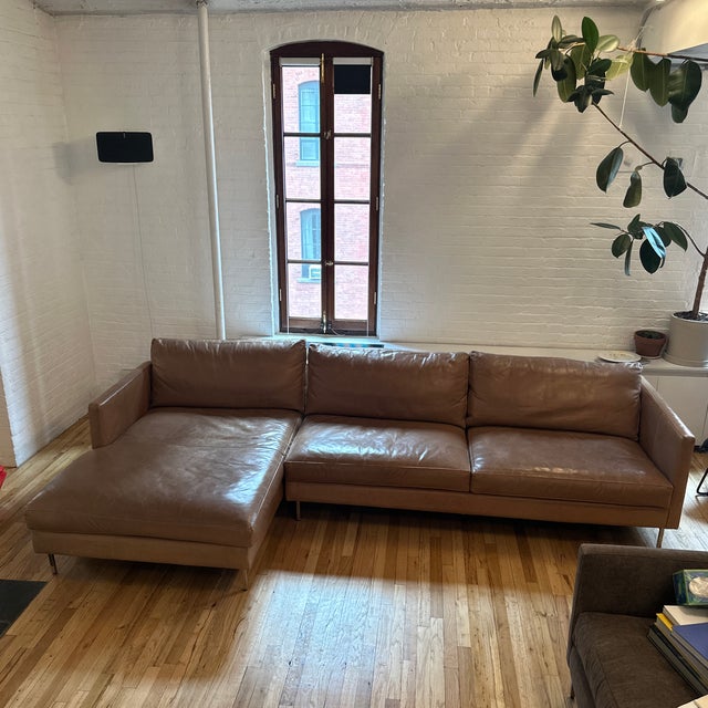 Abc Home Hannah Leather Sectional Sofa | Chairish