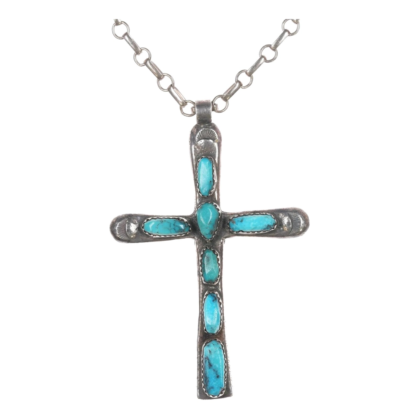 Horace Iule Zuni (1901-1978) Large Silver and Turquoise Cross W ...