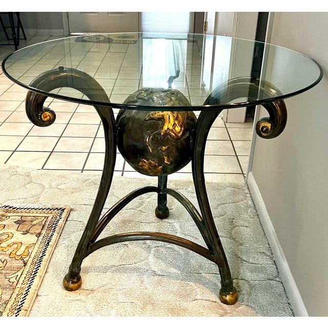 Bronze Scuptural Round Glass Center Table With Globe | Chairish