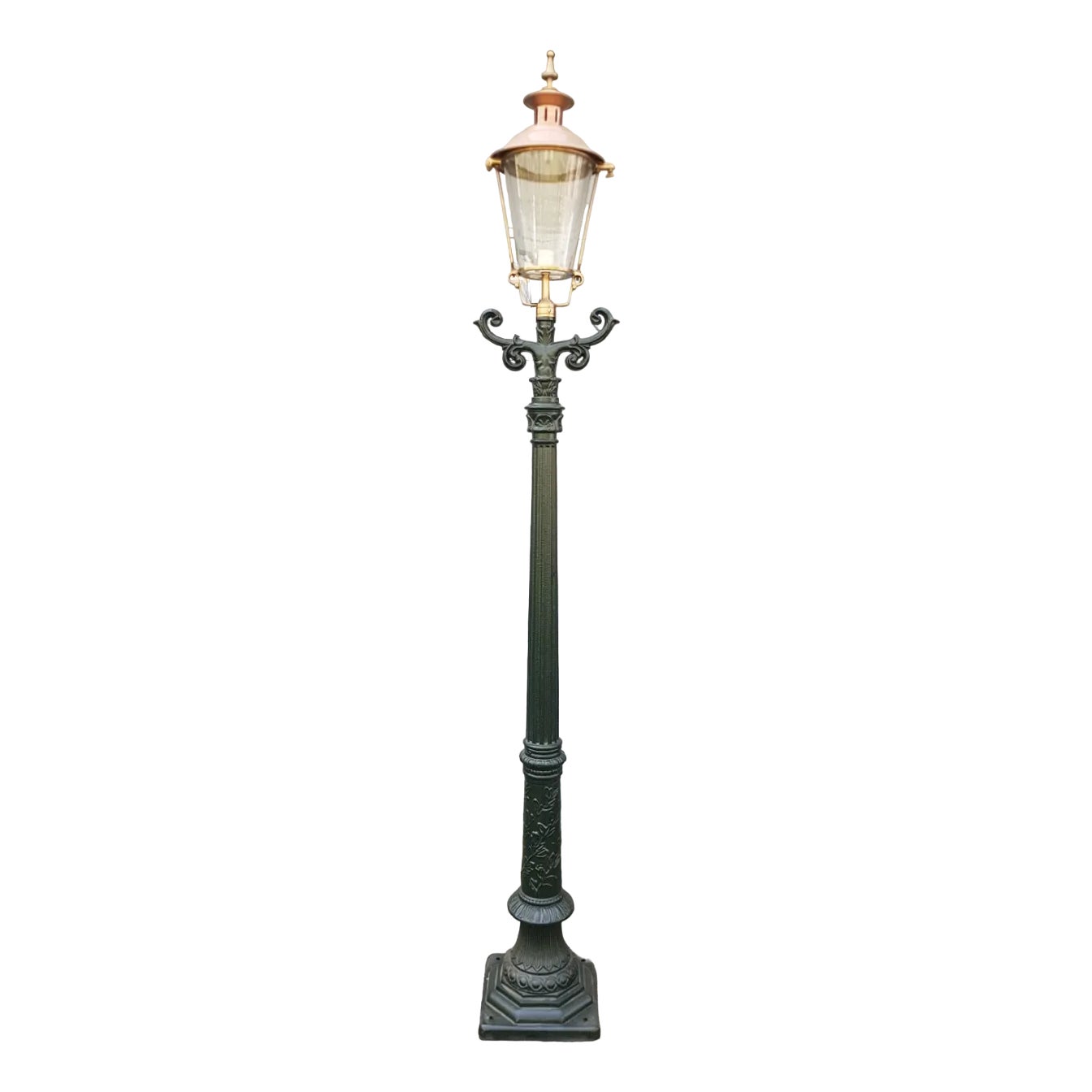 Cast Iron Lamp Post Romantica with Round Copper Lantern | Chairish