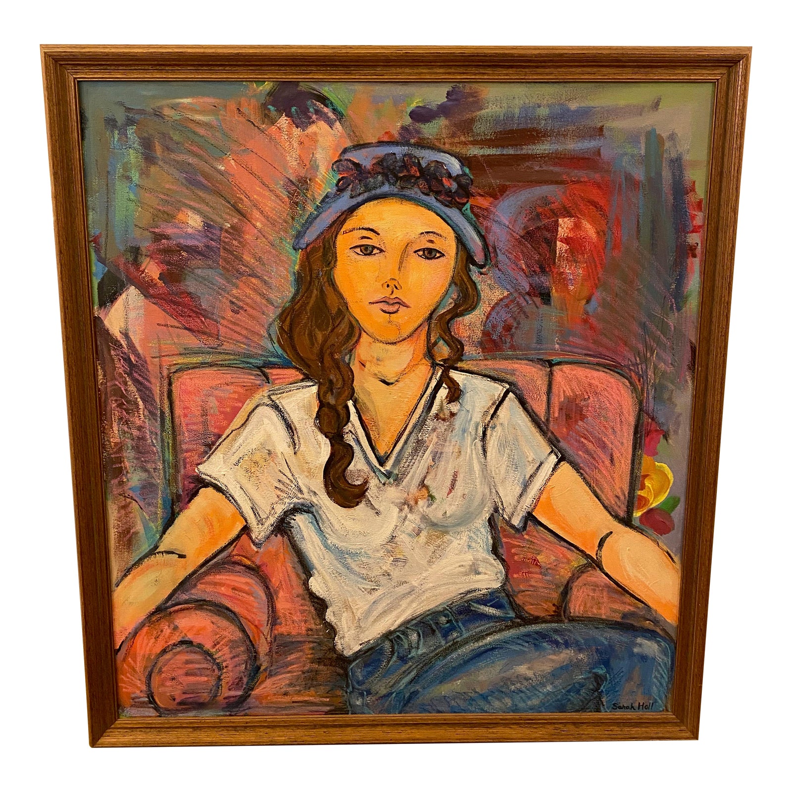 Vintage Sarah Geissbuhler Holl 1993 Large Framed Original Painting on Canvas Signed by Artist ...