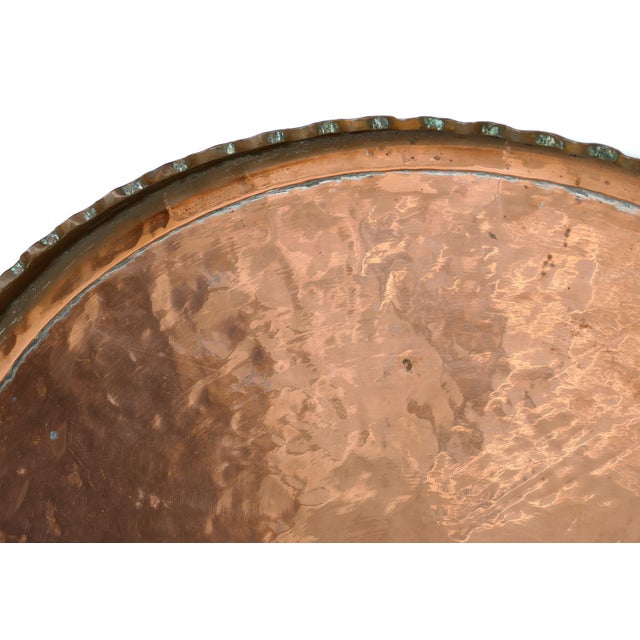 Rustic Substantial Copper Tray Coffee Table on Wood Stand | Chairish