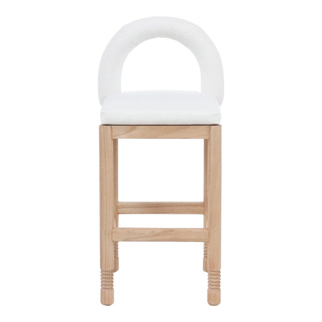 Heidi Teak & Boucle Counter Stool | Chairish