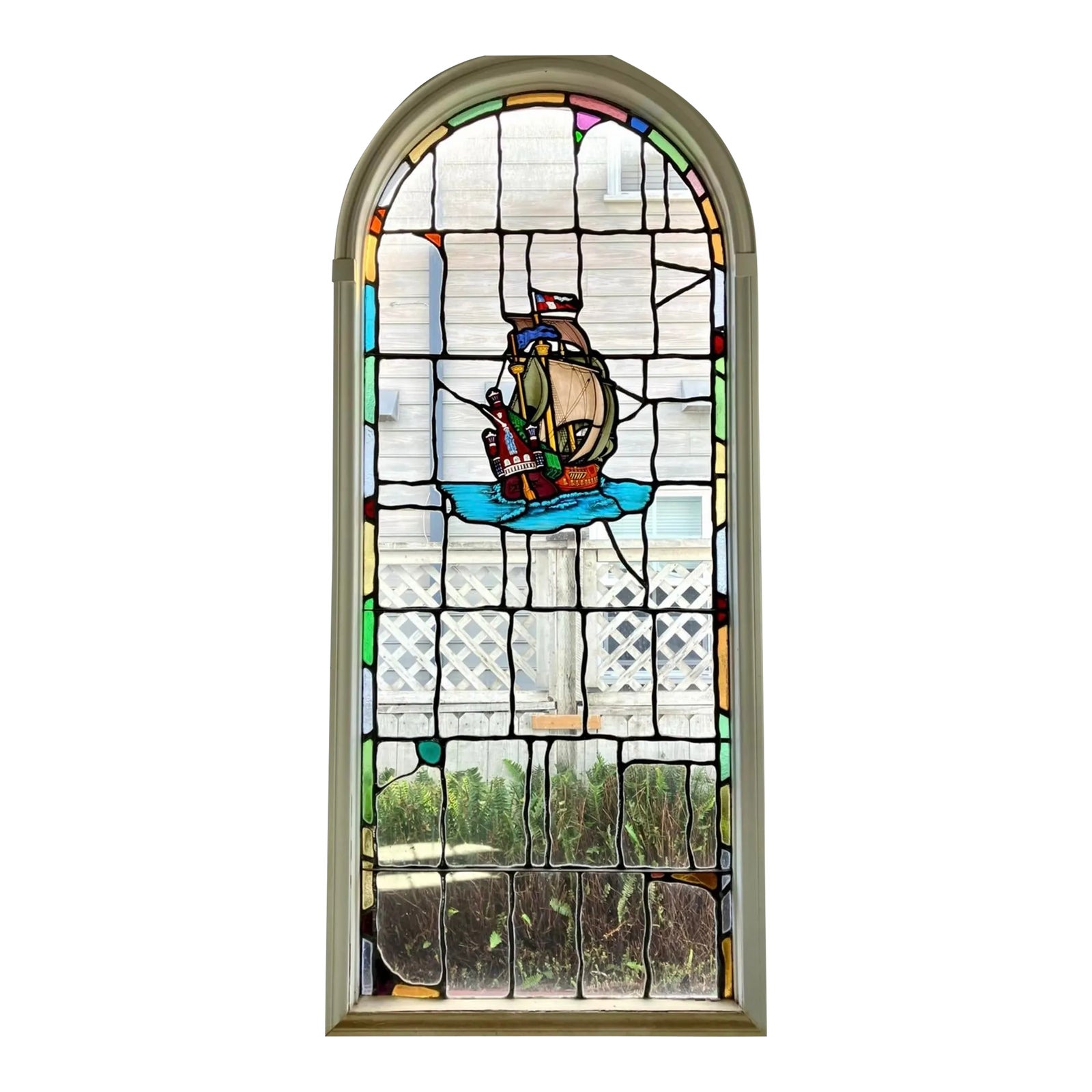 1920s Spanish Revival Stained Glass Leaded Window Featuring Spanish ...