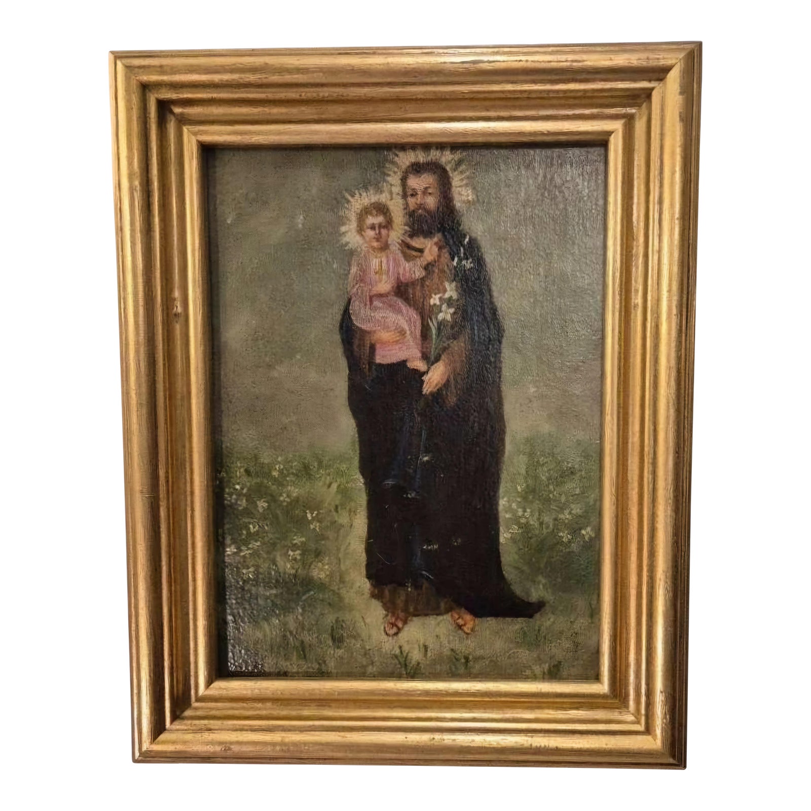 Signed Baroque Oil – Saint Joseph With Infant Jesus, Gilded Frame, 18th ...