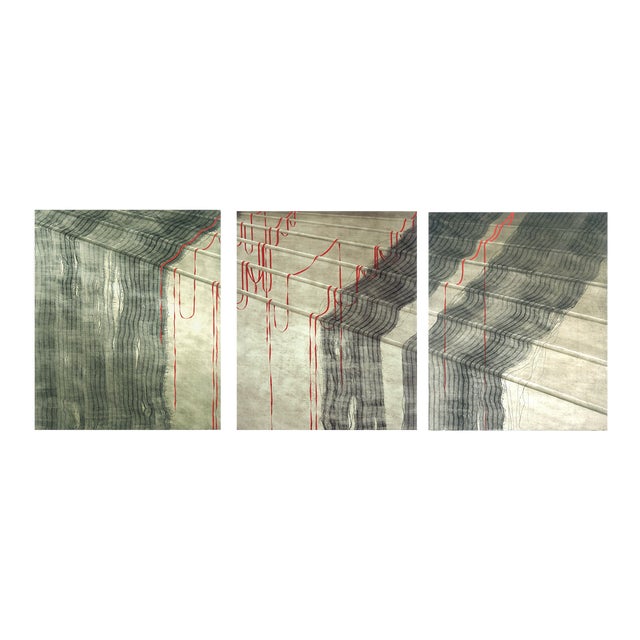 Red Ribbons and Rods Collotype Triptych by Patricia A. Pearce | Chairish