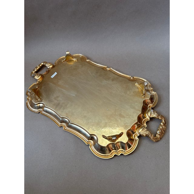 Vintage Ornate Gold Plated Butler’s Serving Tray | Chairish