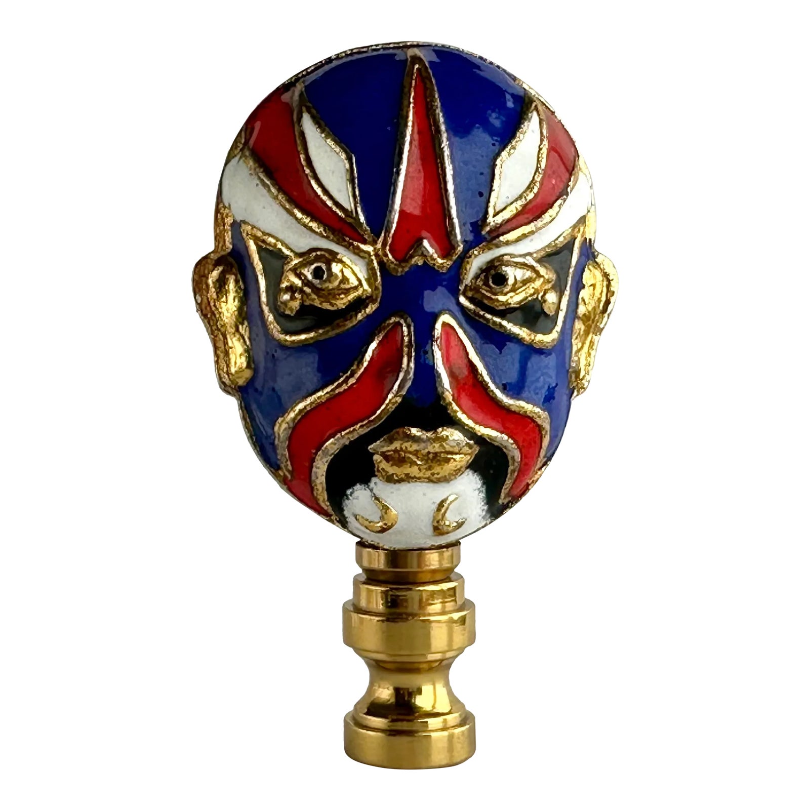Chinese Cloisonne Opera Mask Lamp Finial on Brass Hardware | Chairish