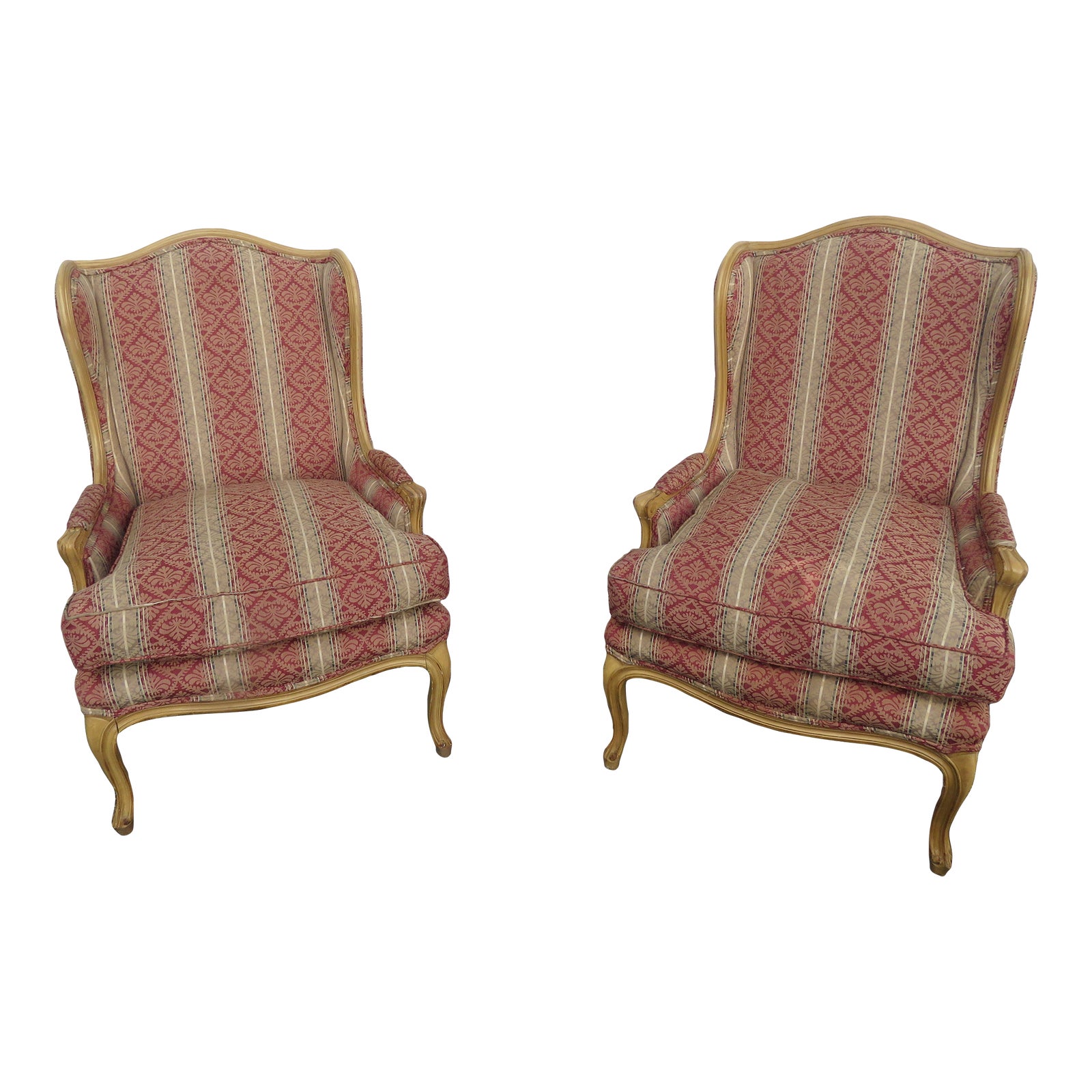 French Painted Wing Side Living Bed Room Den Chairs a Pair | Chairish