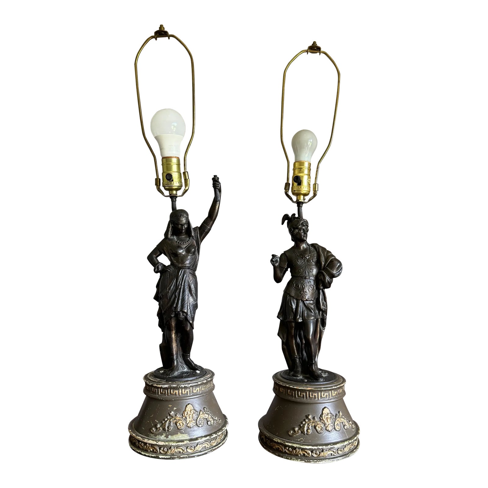 Vintage Victorian Statue Table Lamps - Set of Two | Chairish