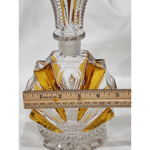 Mid Century Bohemian Liquor Decanter With Top And Matching Shot Glasses