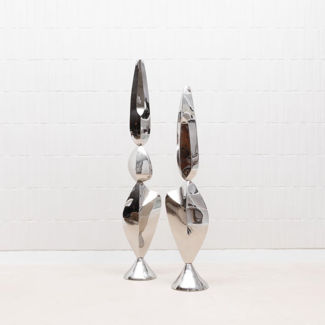 Pair of Modern Abstract Sculptures in Polished Steel by Patrick Coard ...