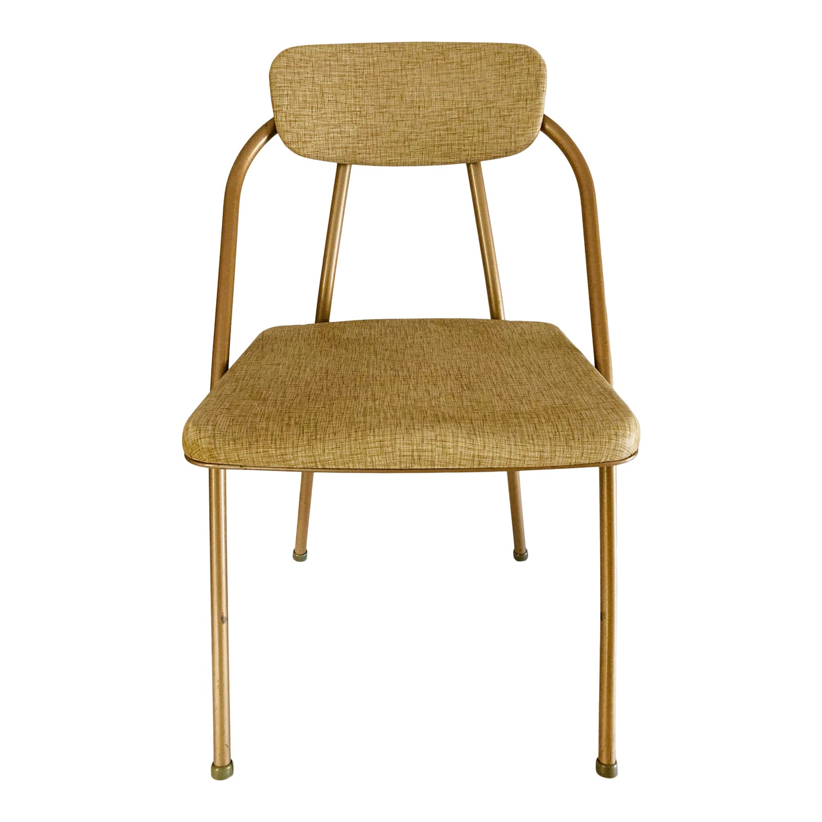 Midcentury Folding Chair With Vinyl Seating Champagne Color. | Chairish