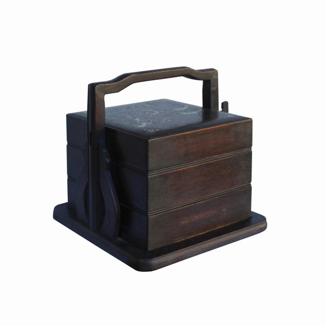 Traditional Chinese Square Multi Tray Wood Basket Box | Chairish