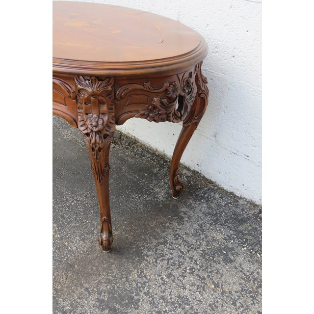 French Heavy Hand Carved Inlay Coffee Table With Glass Tray | Chairish