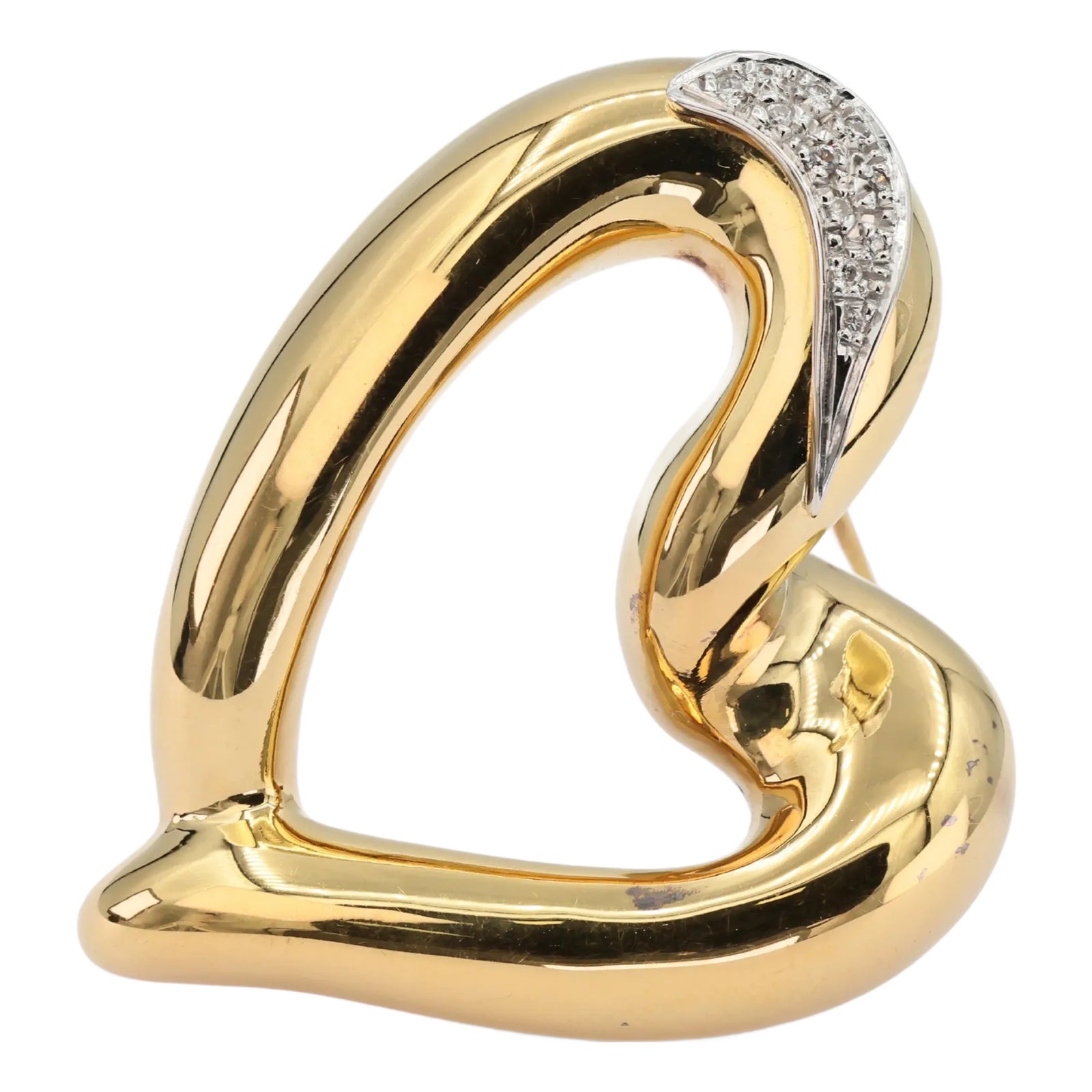 Mid 20th Century 18k (750) White Gold Heart Shape Pin / Brooch | Chairish