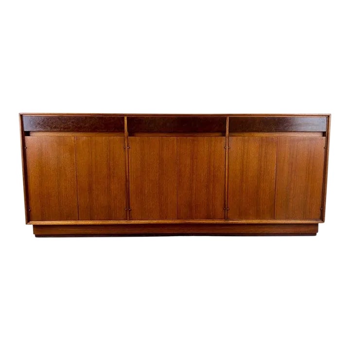 John Stuart Mid-Century Modern Walnut and Burl Wood Sideboard Credenza ...