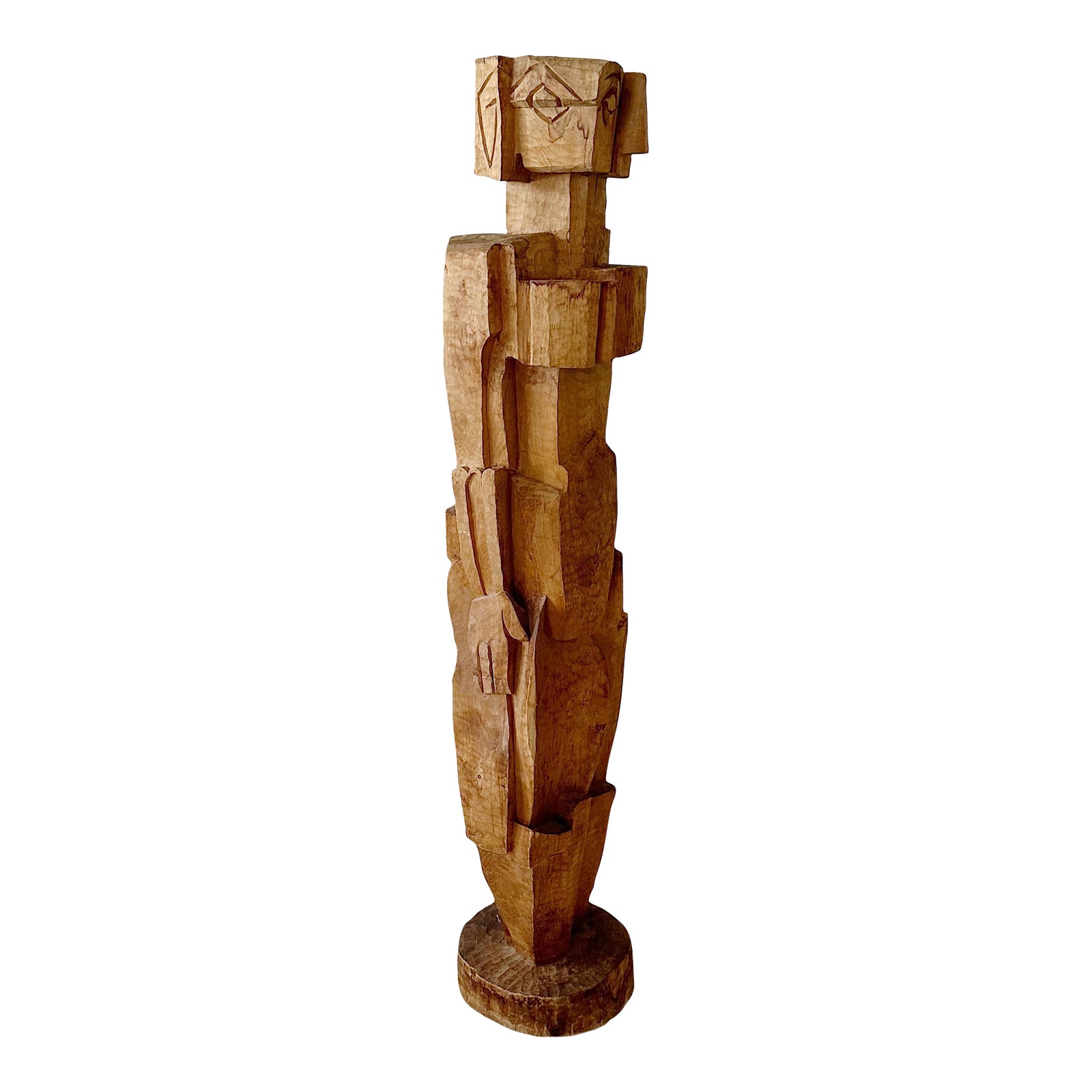 Captivating Vintage Cubist Wood Sculpture With Figural Design | Chairish
