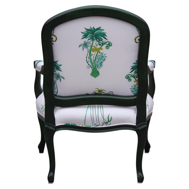 Custom Green Dyed French Armchair with Tropical Palm Tree Upholstery ...