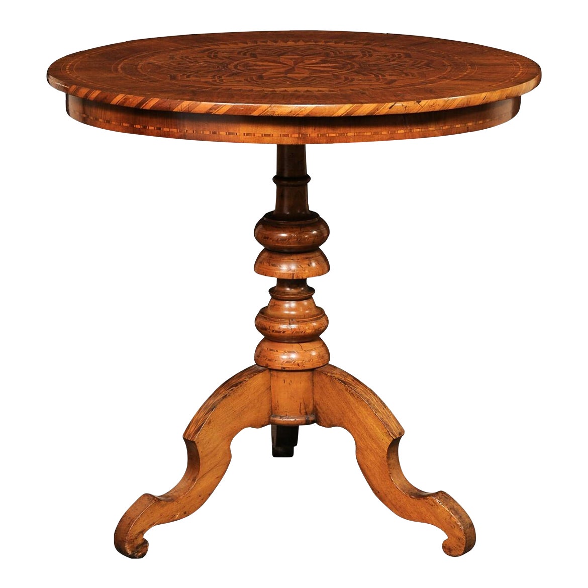 Italian Round Marquetry Top Pedestal Table | Chairish